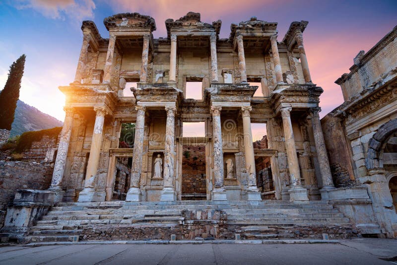 Celsus Library at Ephesus Ancient City in Izmir, Turkey. Stock Image ...