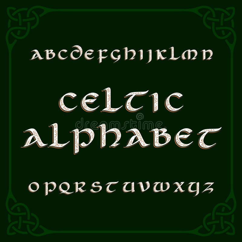 Celtic Alphabet Font. Distressed Letters and Knot Frame Stock Vector ...
