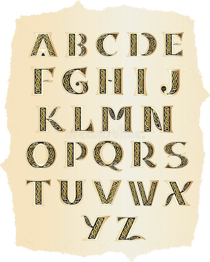 Celtic Alphabet at Old Paper Stock Illustration - Illustration of ...