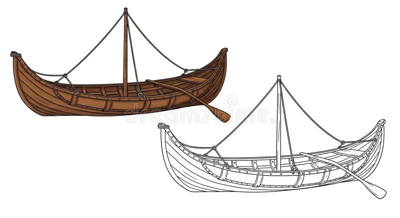 Celtic Currach Boat Coloring Page with Realistic and Outline Historical ...