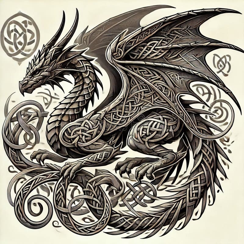 Celtic Dragon Detailed Celtic Dragon with Scales and Wings Stock ...