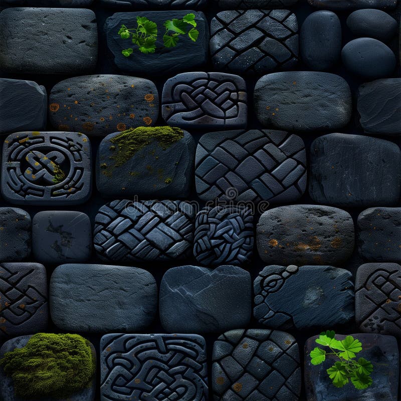 Celtic Fresco Pattern with Intricate Knotwork and Stone Carvings Stock ...