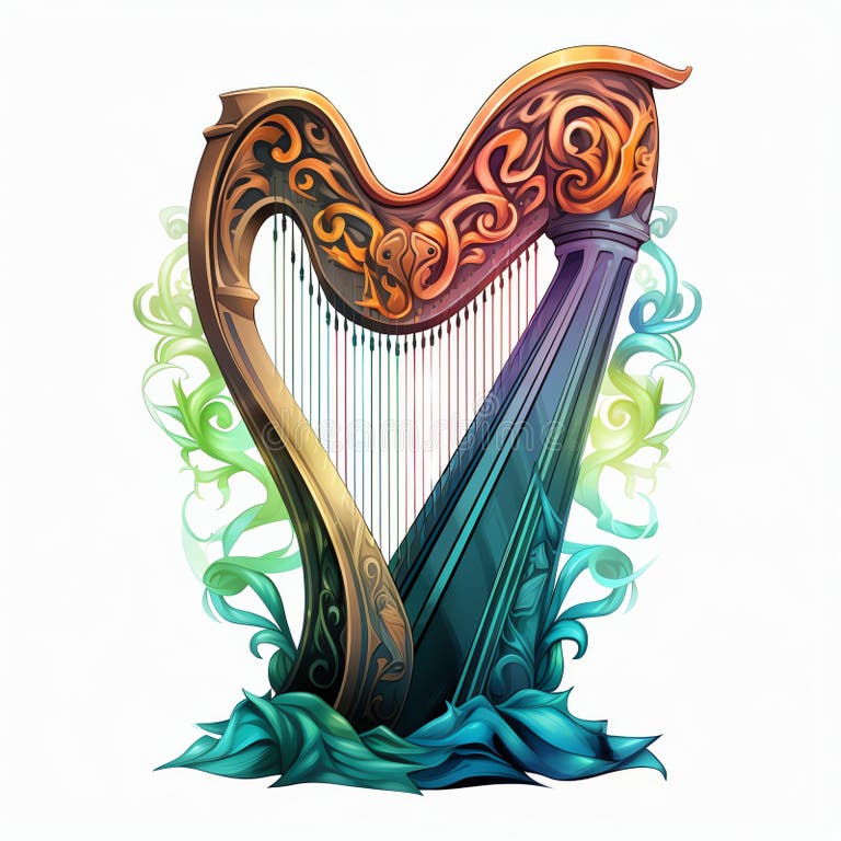 Celtic harp watercolor stock illustration. Illustration of landscape ...