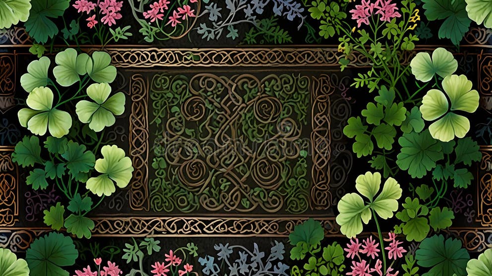 Celtic-inspired Floral Pattern with Shamrocks, Heather, and Ivy Stock ...