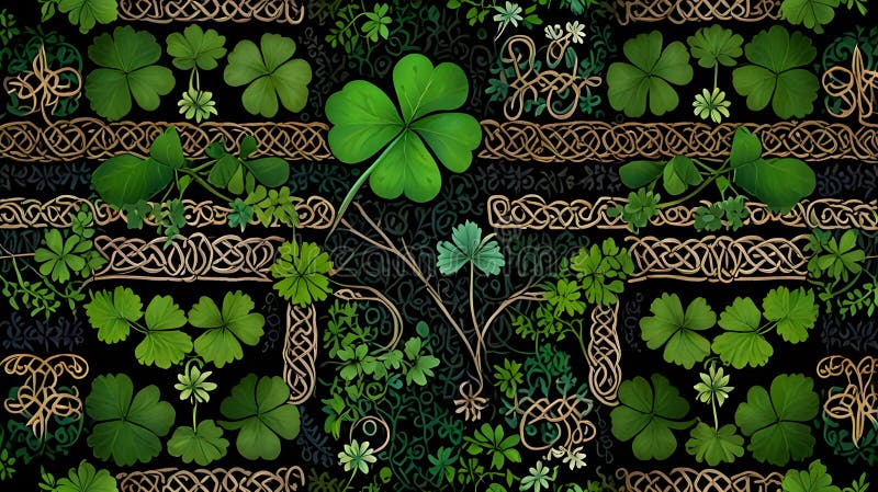 Celtic-inspired Floral Pattern with Shamrocks, Heather, and Ivy Stock ...