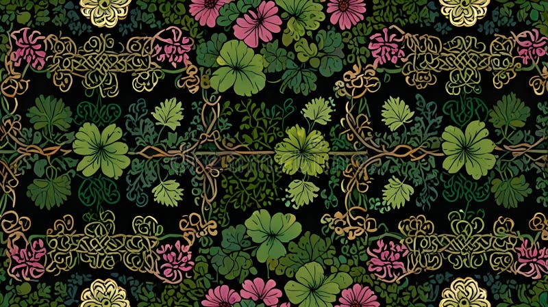 Celtic-inspired Floral Pattern with Shamrocks, Heather, and Ivy Stock ...