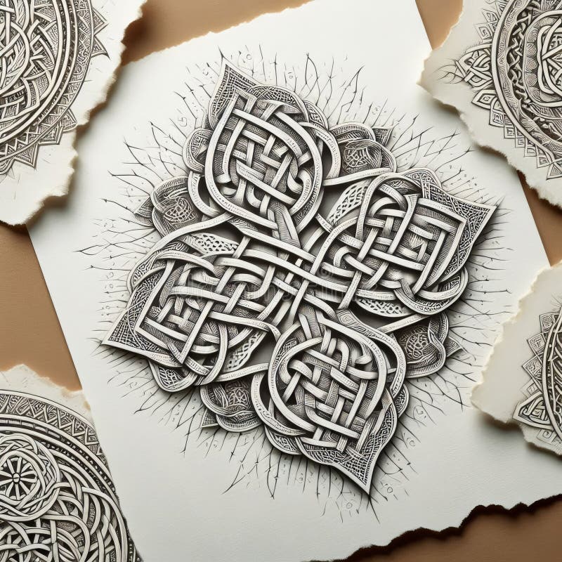 Celtic Knots White Paper with Torn Edges Adorned with Intricate Stock ...