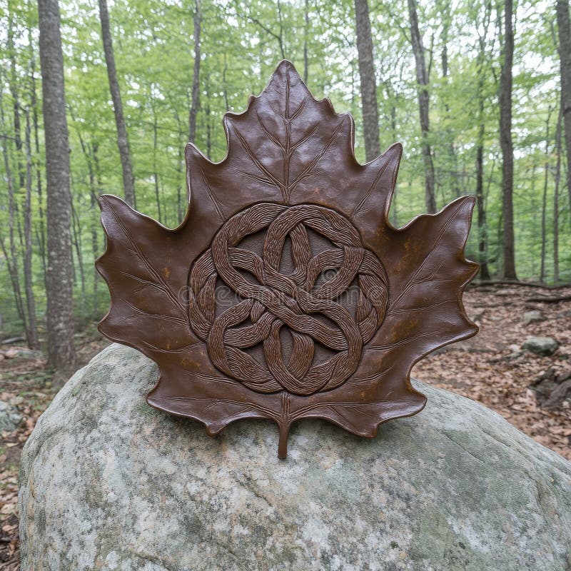 Celtic Knotwork Engraved on an Autumn Leaf, Resting upon a Stone Stock ...