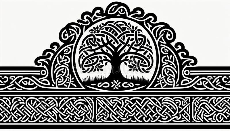 Celtic Knotwork and Tree of Life Border Silhouette Ornament Stock ...