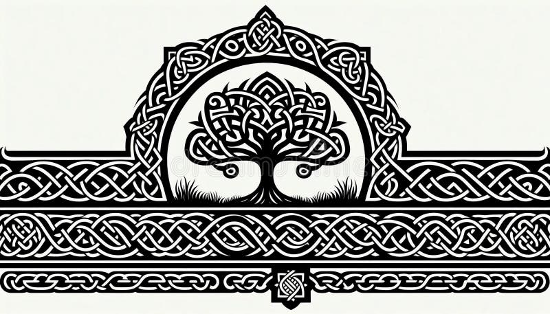 Celtic Knotwork and Tree of Life Border Silhouette Ornament Stock ...