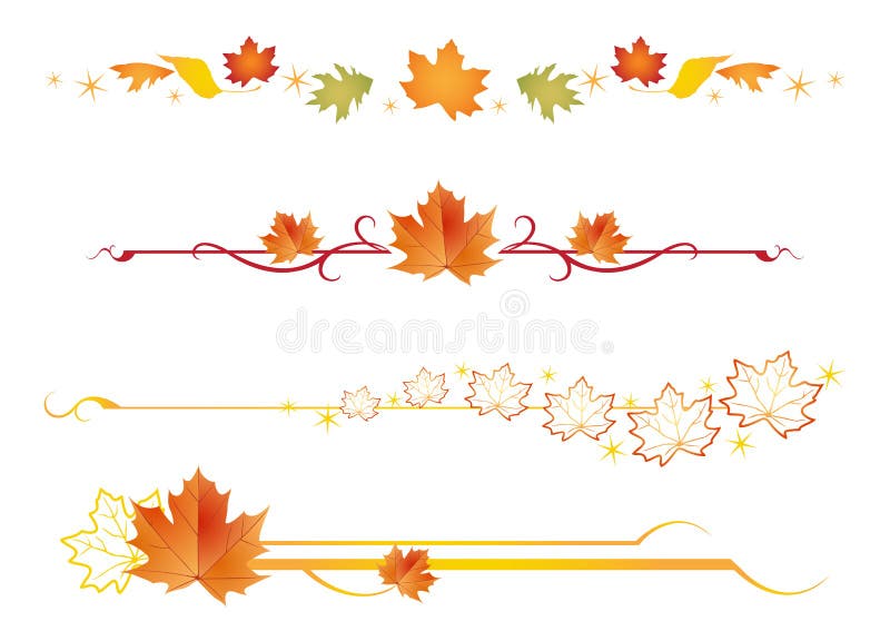 A Set of Autumn Leaves Themed Divider Lines Stock Vector - Illustration ...
