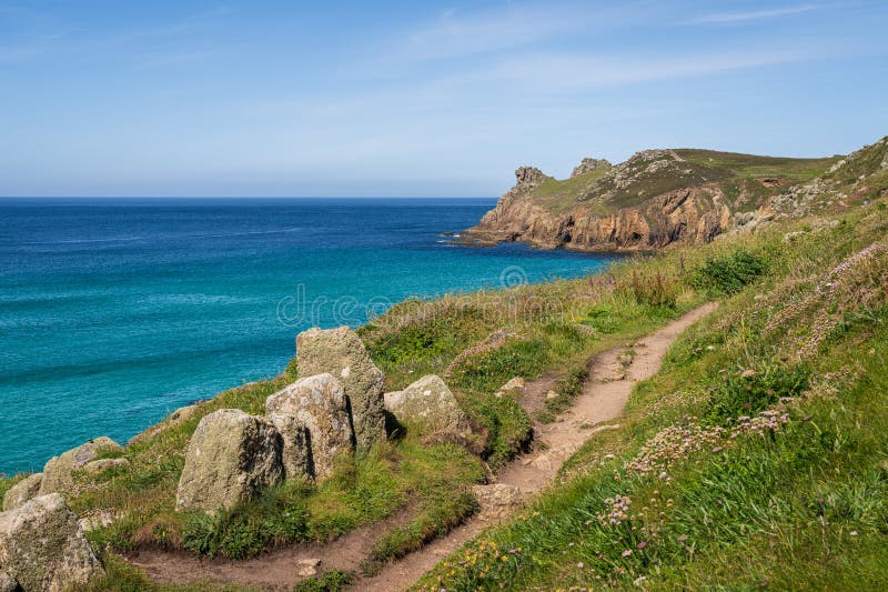 Celtic Sea Coast and Cliffs in Nanjizal Beach, Cornwall, England Stock ...