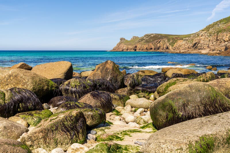 Celtic Sea Coast and Cliffs in Nanjizal Beach, Cornwall, England Stock ...