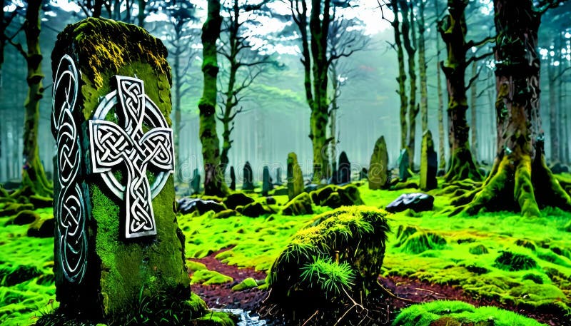 Celtic Stone Monuments in a Mystical Forest Stock Photo - Image of ...