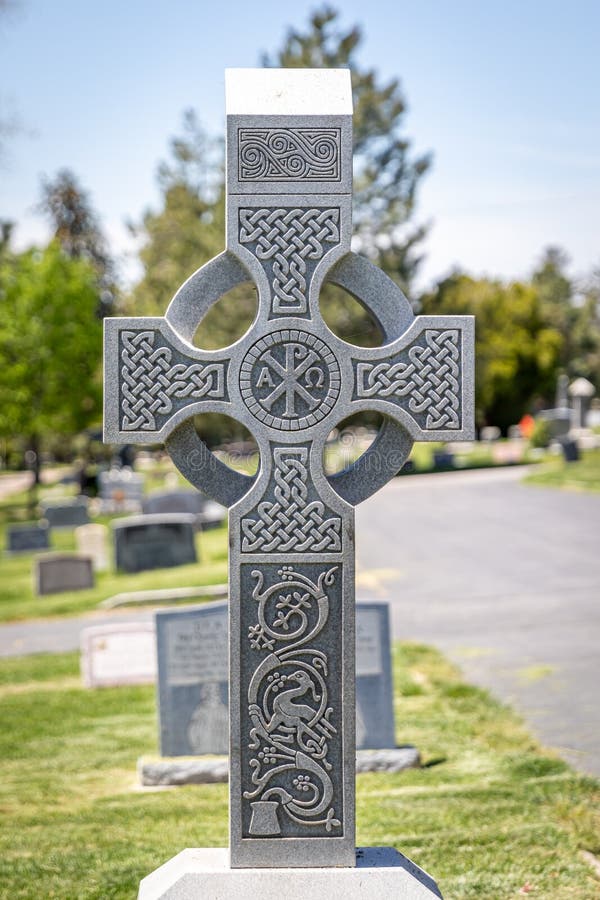 Celtic Stone Religious Cross-shaped Headstone at a Cemetery at Day ...