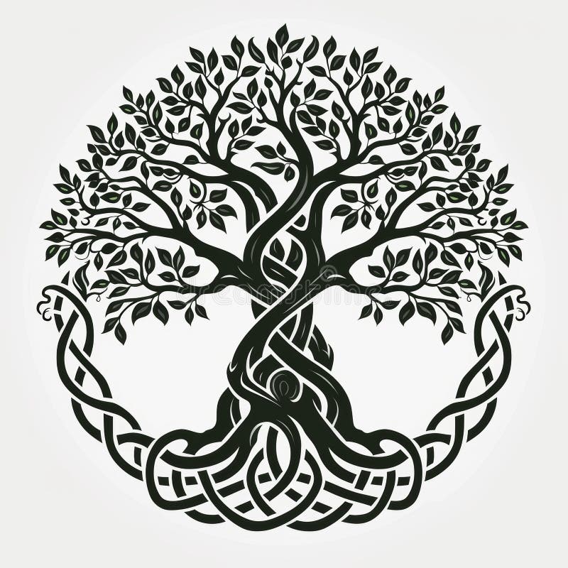 Celtic Tree of Life with Intertwined Trunks and Symmetrical Branches ...