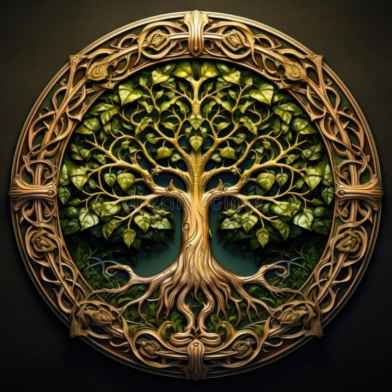 A Celtic Tree of Life is Shown in a Circular Frame Stock Image - Image ...