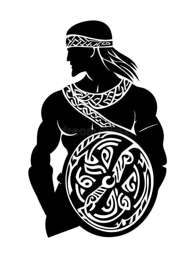 Celtic Warrior Silhouette with Shield and Ornate Patterns for Design ...