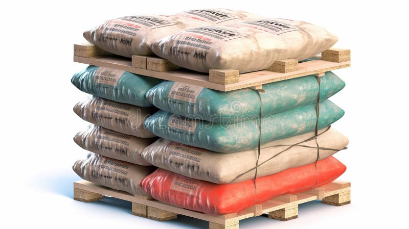 Cement Bags Stack on Pallet Isolated on White. Generative Ai Stock ...