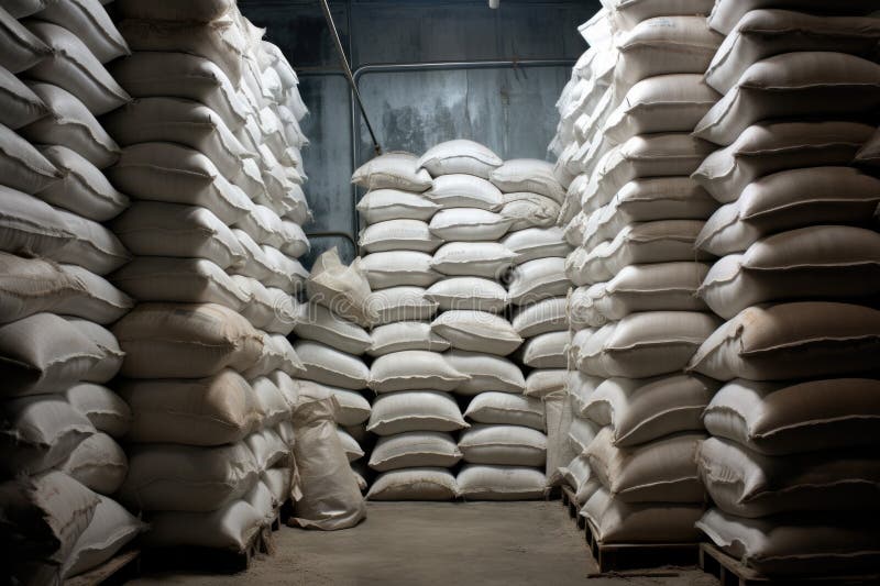 Cement Bags Stacked Up in a Warehouse Stock Image - Image of organized ...