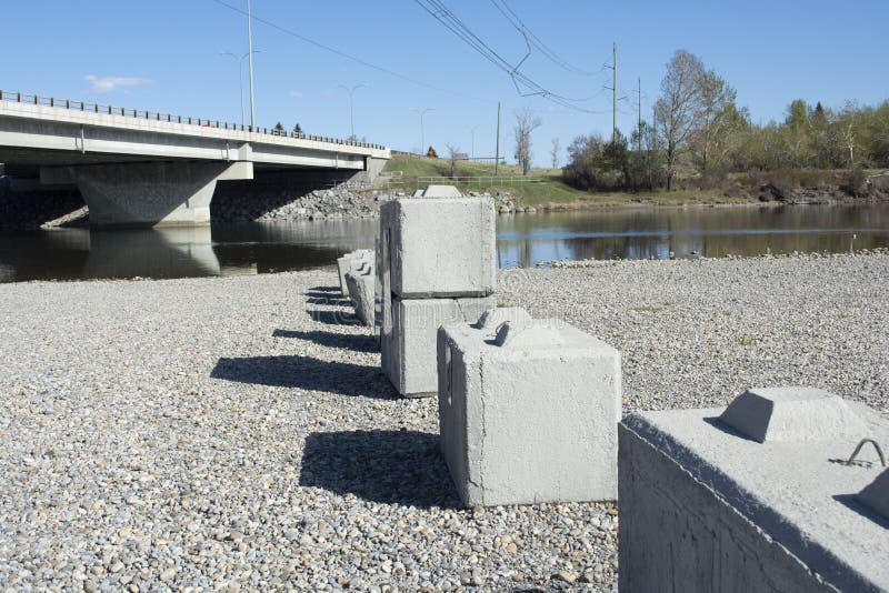 Cement Block Barriers at River Park - Overpass Stock Photo - Image of ...
