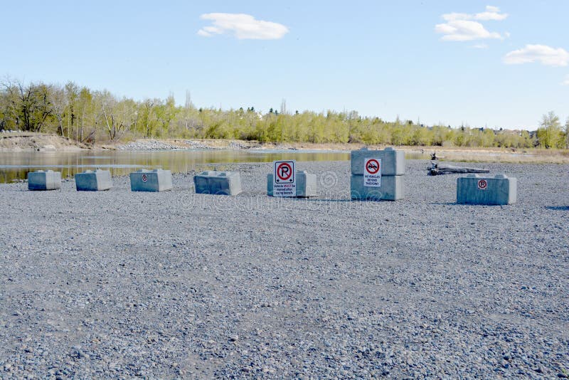Cement Block Barriers at River Park Parking Lot Stock Image - Image of ...