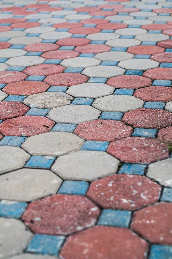 Octagon Cement Paver Driveway with Weeds Stock Photo - Image of octagon ...