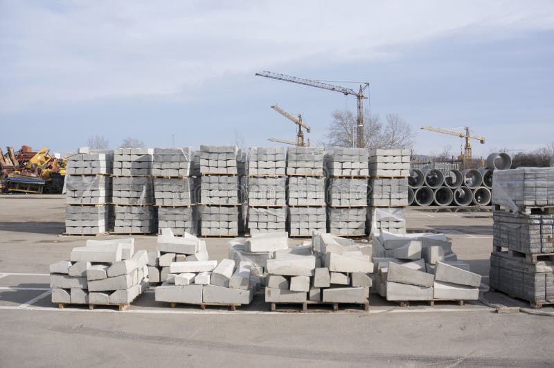 Cement Blocks on Construction Site Stock Photo - Image of concrete ...