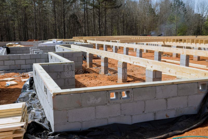 Cement Blocks Laid a Wall for Foundation of House on Construction Site ...