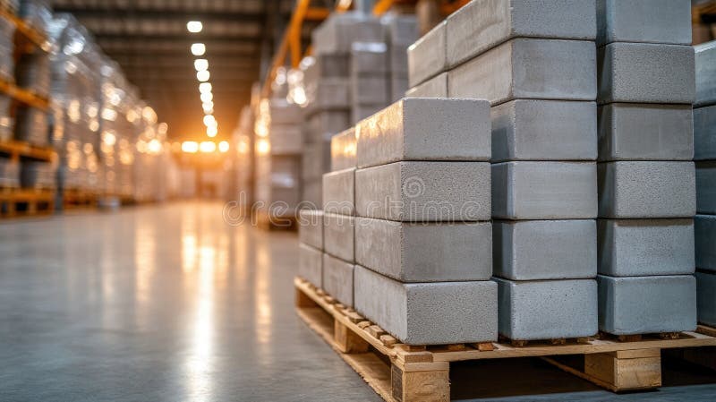 Cement Blocks Organized on Pallets within a Warehouse for Easy Access ...