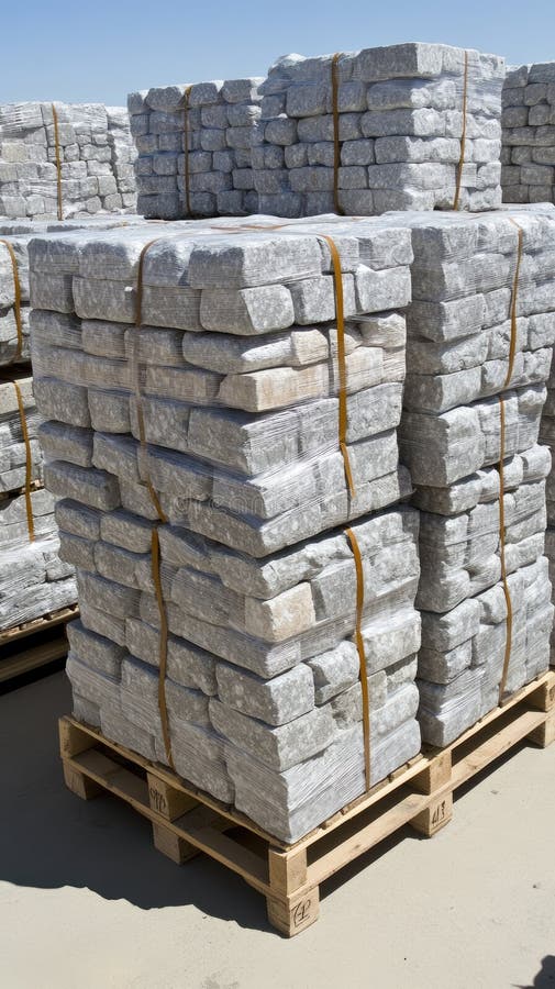 Cement Blocks Organized on Pallets within a Warehouse for Easy Access ...