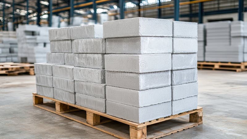 Cement Blocks Organized on Pallets within a Warehouse for Easy Access ...