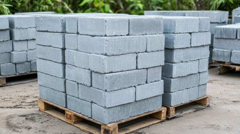Cement Blocks Organized on Pallets within a Warehouse for Easy Access ...