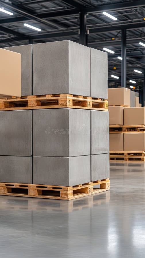Cement Blocks Organized on Pallets within a Warehouse for Easy Access ...