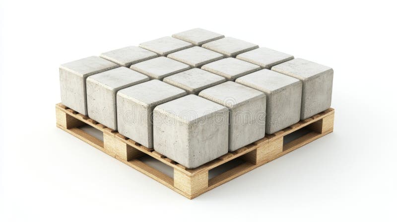 Cement Blocks on a Wooden Pallet, Viewed from the Side, Set Against a ...