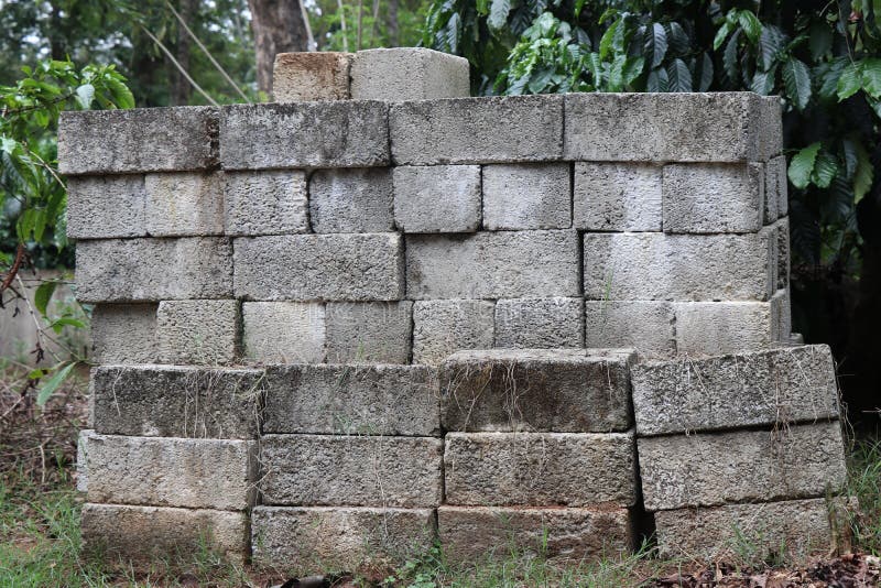 Cement Bricks or Blocks Arranged in Order and Left Unused for Long Time ...