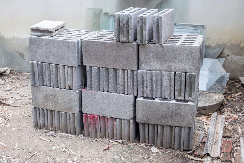 Cement Bricks for Building in Construction Site Stock Image - Image of ...