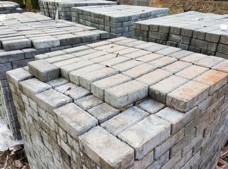 Cement Bricks Stacked on the Sidewalk Stock Image - Image of material ...
