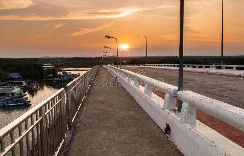 Long Cement Bridge Roadside Walkway. Stock Image - Image of road ...