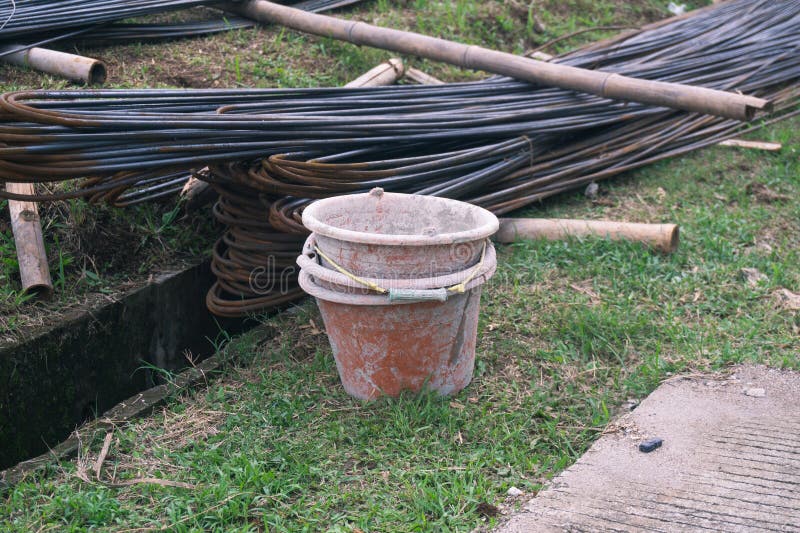 A Cement Bucket with Construction Putty, Concrete. Bucket with Cement ...