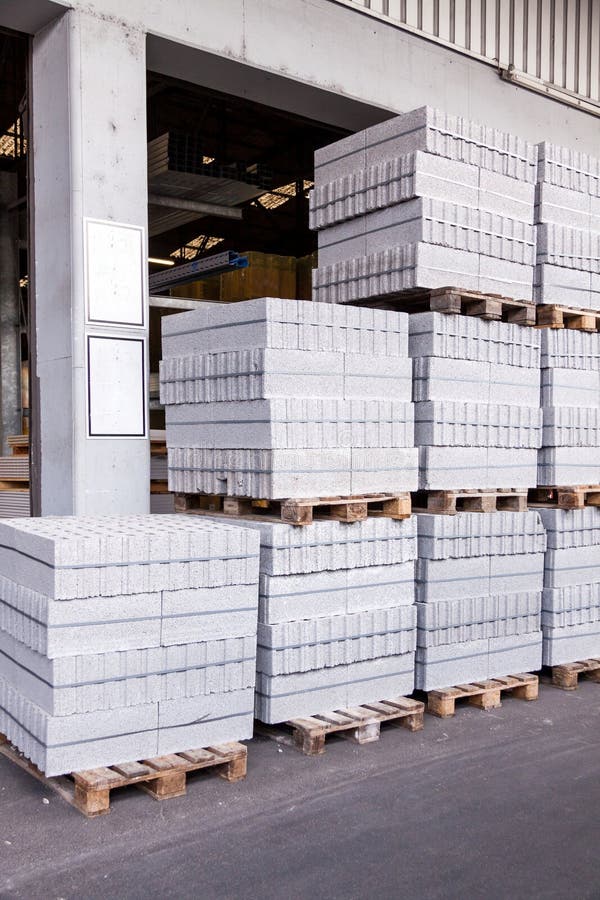 Cement Building Blocks Stacked on Pallets Stock Photo - Image of ...