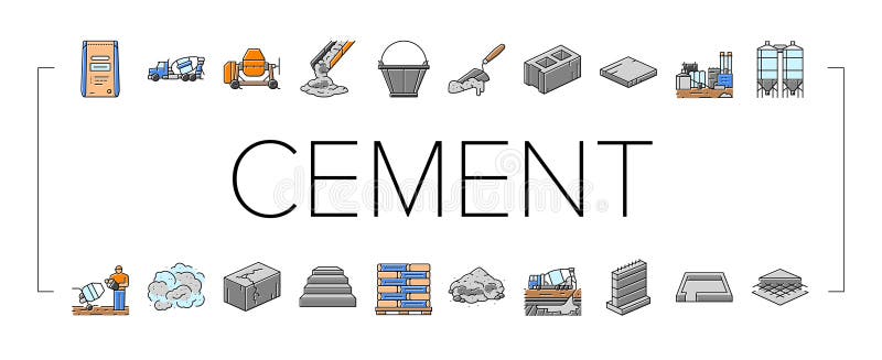 Cement Concrete Construction Icons Set Vector Stock Illustration ...