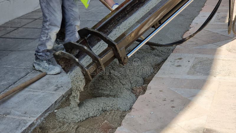 Cement Concrete Workers Working in Road Pavement Stock Photo - Image of ...