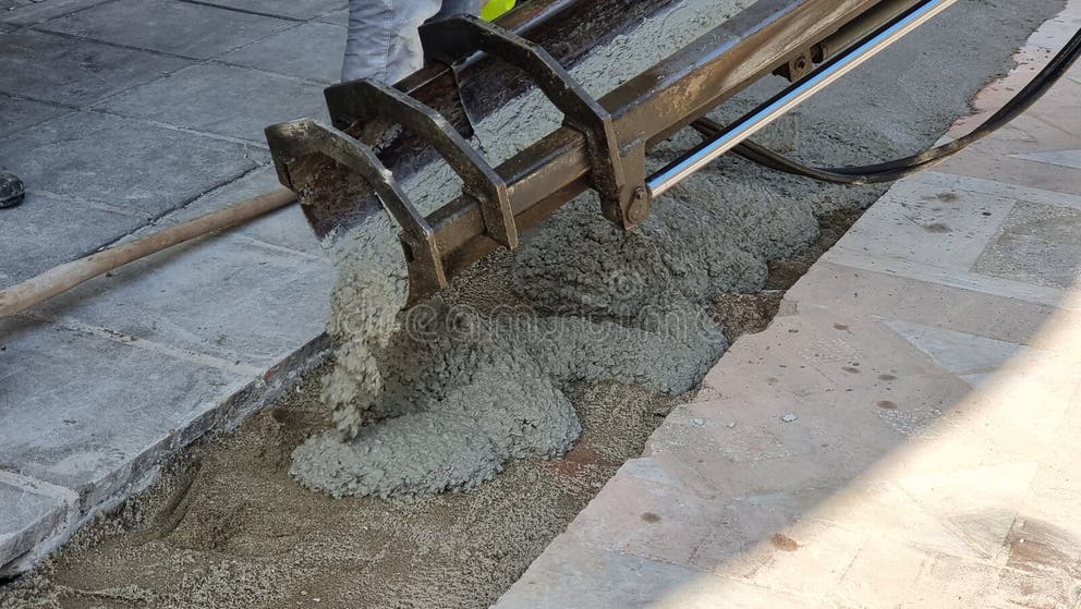 Cement Concrete Workers Working in Road Pavement Stock Image - Image of ...