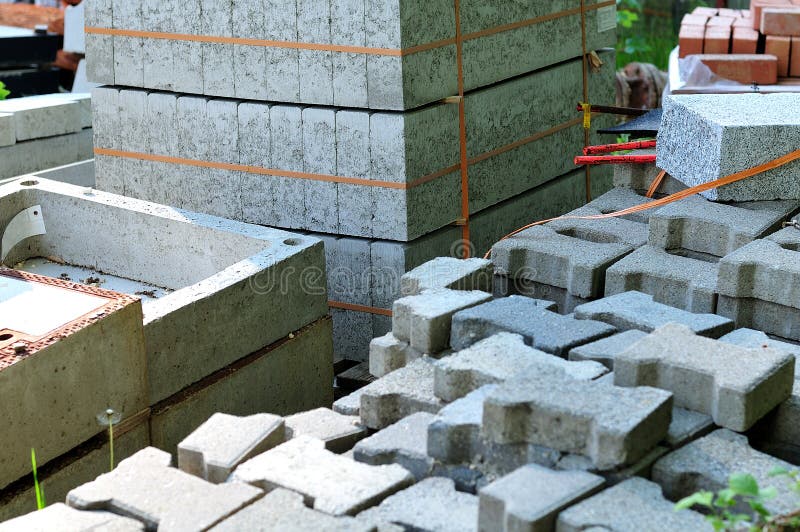 Concrete Elements Stored at Construction Site Stock Photo - Image of ...