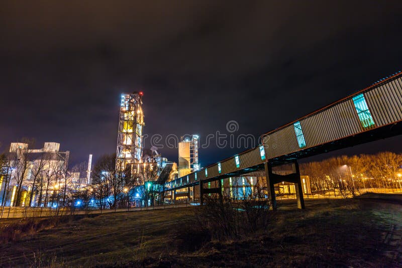 Cement factory at night stock photo. Image of concrete - 87845982