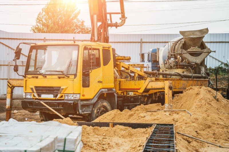 Cement Feeding Machine for Pouring Foundation on a Construction Site ...