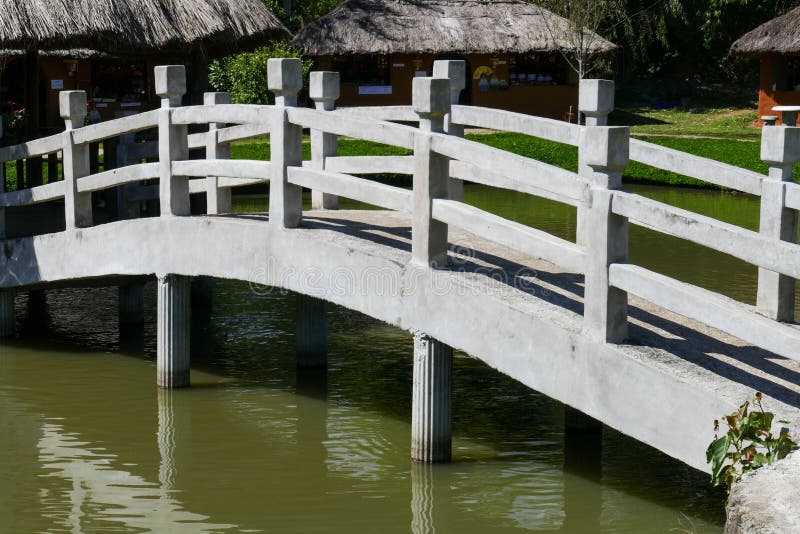 Cement Footbridge Across the Pond Stock Image - Image of pedestrian ...