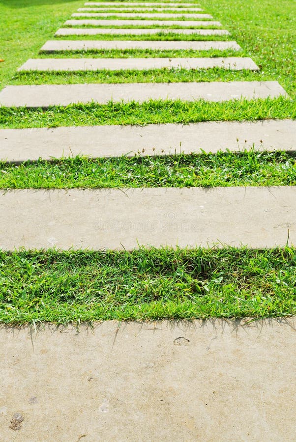 Cement Footpath on Green Grass Stock Photo - Image of close, natural ...