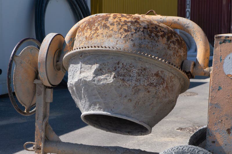 Cement Mixer on Construction Site. Close Up of Rusty Old Cement Mixer ...